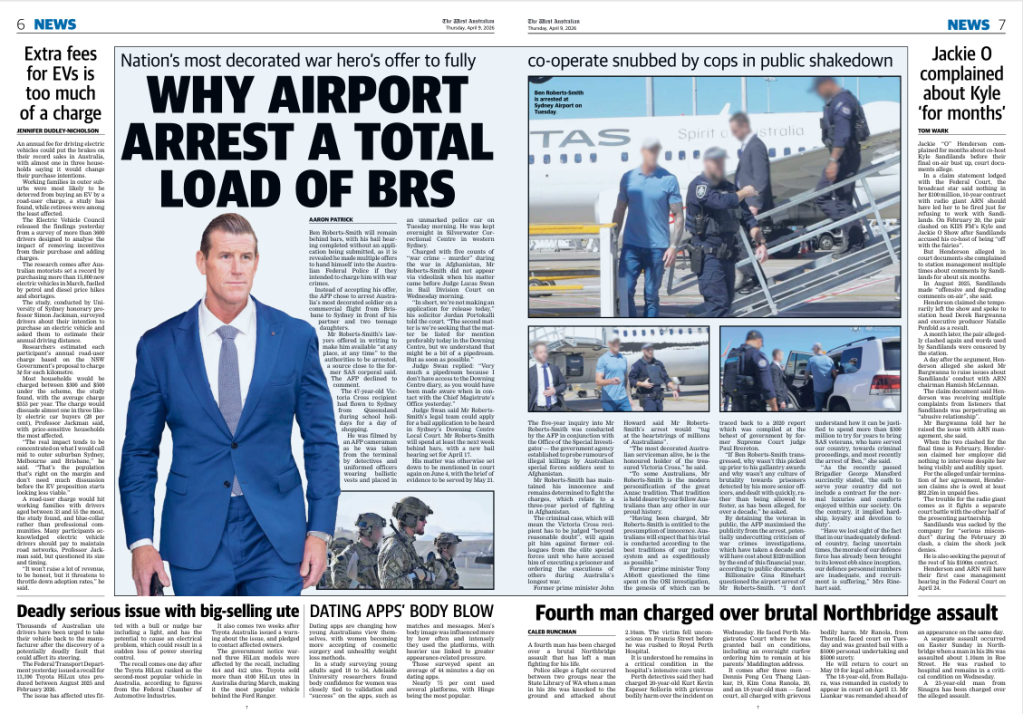 How did Seven West report on the arrest of Ben Roberts-Smith?